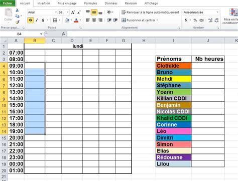 Xl 2016 Remplissage Automatique De Planning Calcul Du Nombre D