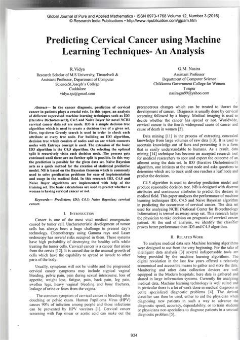 Pdf Predicting Of Cervical Cancer Using Machine Learning Techniques An Analysis