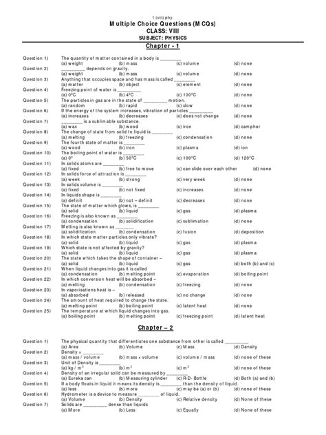 Class 8 Physics Pdf Density Pressure