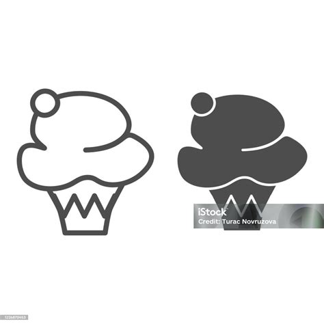 머핀 라인과 솔리드 아이콘 베이커리 컨셉 흰색 배경에 크리미한 컵 케이크 기호 모바일 컨셉 및 웹 디자인을위한 윤곽 스타일의