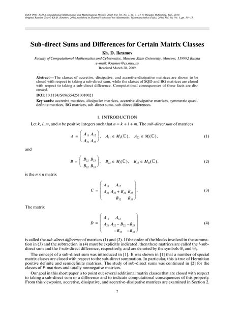Pdf Sub Direct Sums And Differences For Certain Matrix Classes