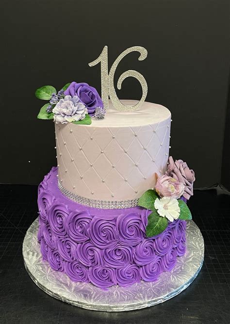 Sweet 16 Purple And White Birthday Cake