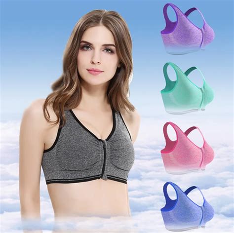 도매 100 개몫 스포츠 실행 전면 지퍼 브래지어 자르기 위로 원활한 체육관 휘트니스 조깅 속옷을 밀어zipper Brabra Zipper Frontsport