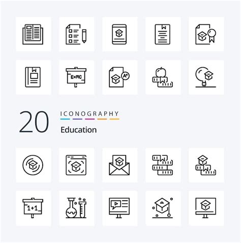 20 Education Line Icon Pack wie Wissensbuch Online-Brief-E-Mail ...
