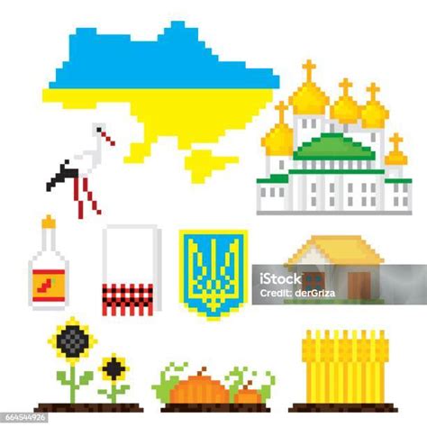 우크라이나 아이콘 설정합니다 픽셀 아트입니다 구식 컴퓨터 그래픽 스타일입니다 게임 요소 0명에 대한 스톡 벡터 아트 및 기타 이미지 Istock