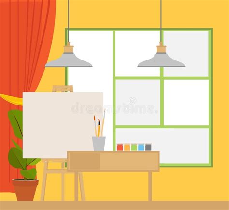 Art Studio Interior Creative Workshop Room With Canvas Paints