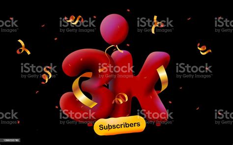 3k 추종자가있는 배너는 3d 빨간색 풍선과 다채로운 색종이로 감사드립니다 벡터 일러스트 레이 션 3d 숫자 소셜 미디어 3000 추종자 감사 3차원 형태에 대한 스톡 벡터