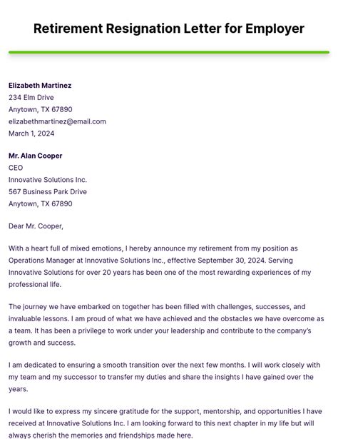 Retirement Resignation Letter For Employer Example Edit And Download