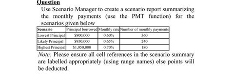 solved use scenario manager to create a scenario report