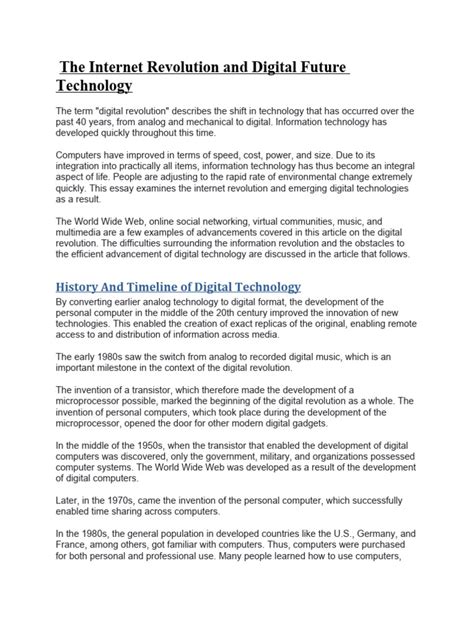 The Internet Revolution And Digital Future Technology Pdf Internet Information Technology