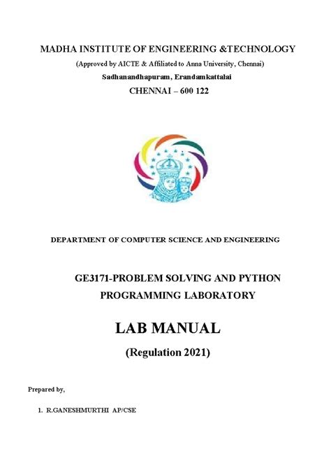 Python Program Lab Mannual 1 Madha Institute Of Engineering