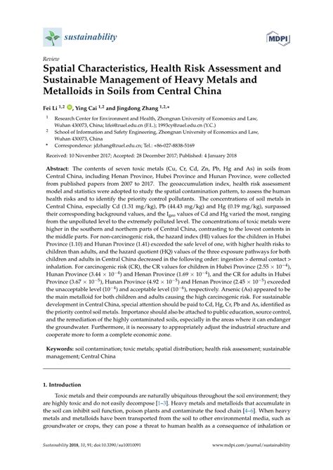 Spatial Characteristics Health Risk Assessment And Sustainable Management Of Heavy Metals And
