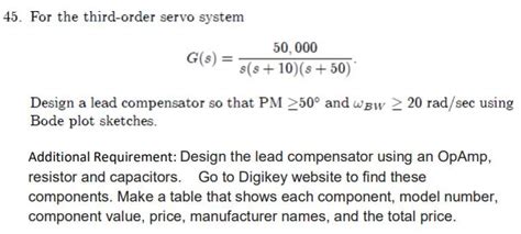 Solved 45 For The Third Order Servo System 50000 Ss10