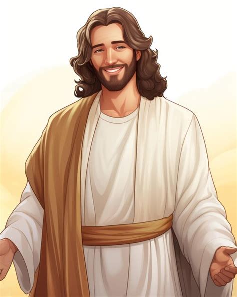 Jesús Con Pelo Largo Y Barba Parado Frente A Una Nube Foto Premium