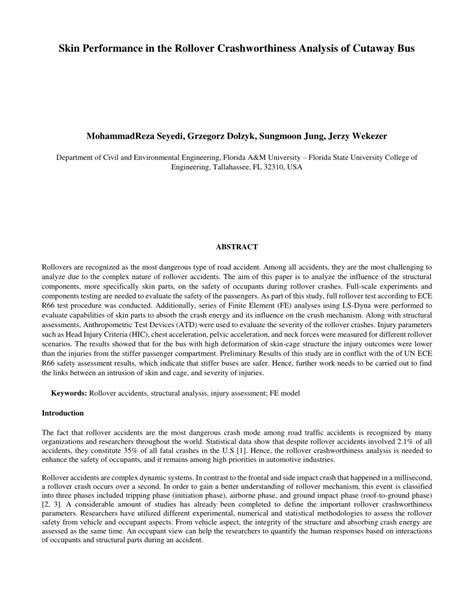 Pdf Skin Performance In The Rollover Crashworthiness Analysis Of