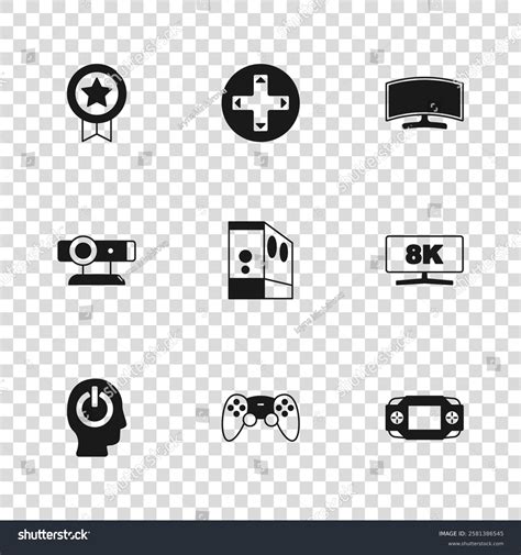 Set Game Controller Joystick Computer Monitor Stock Vector Royalty
