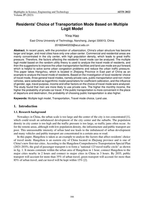 Pdf Residents Choice Of Transportation Mode Based On Multiple Logit