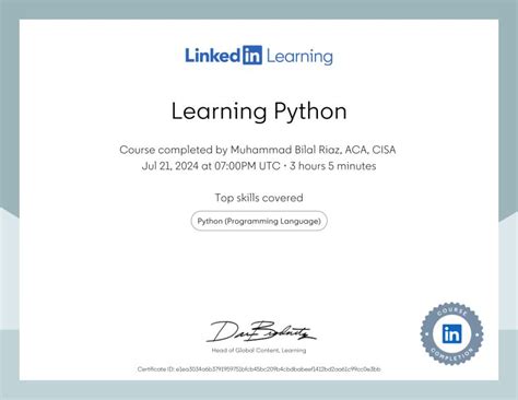 Muhammad Bilal Riaz Aca Cisa On Linkedin Certificate Of Completion