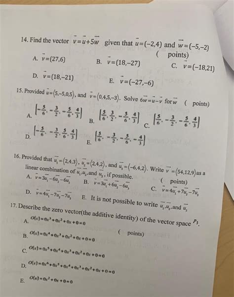 Solved 14 Find The Vector V U 5w Given That U 2 4 And Chegg Com