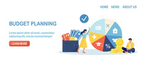 예산 계획 개인 또는 기업 예산을 분석하는 사람들 재무 회계 및 금융 수입 및 비용 계산 지출 표시가 있는 원형 원형 차트 근처에 서 있는 여자 사생활에 대한 스톡 벡터
