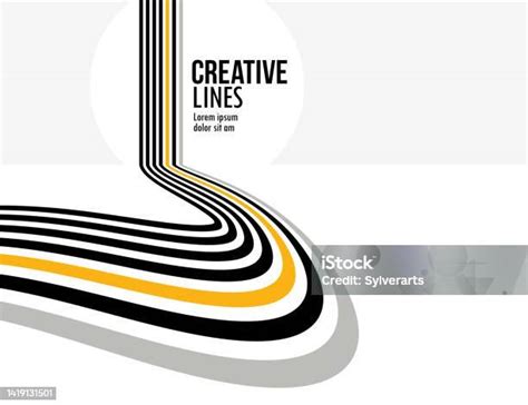 노란색 요소 추상 벡터 배경 선형 원근 일러스트 레이션 아트 수평선으로 가는 도로가 있는 원근면에서 3d 흑백 선 3차원 형태에