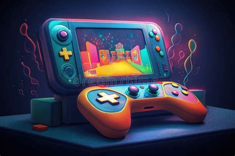 Retro Gaming Console With Bright Colorful Controller Console Screen Retro Gaming Console With Bright Colorful Controller Console Screen