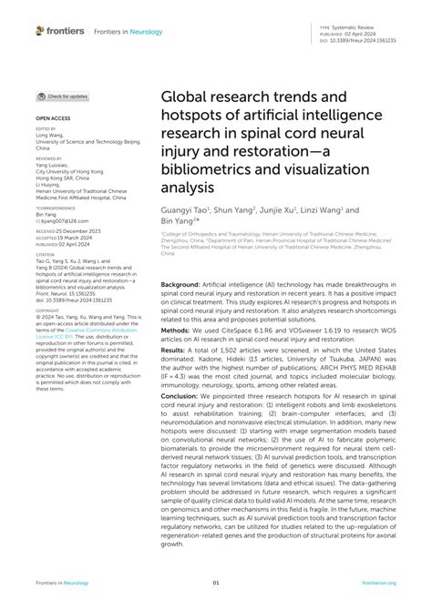 Pdf Global Research Trends And Hotspots Of Artificial Intelligence Research In Spinal Cord