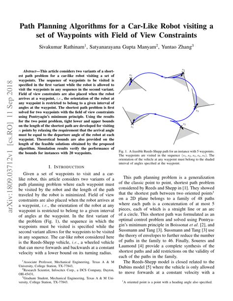 Pdf Path Planning Algorithms For A Car Like Robot Visiting A Set Of
