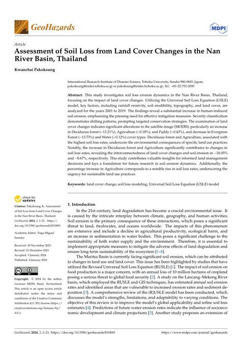 PDF Assessment Of Soil Loss From Land Cover Changes In The Nan River