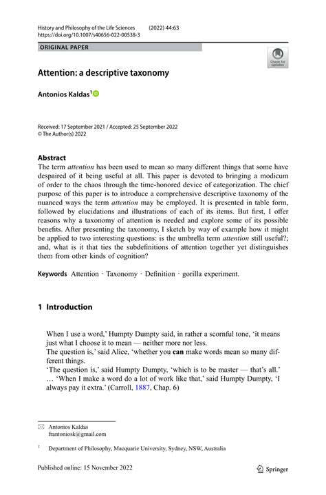 Pdf Attention A Descriptive Taxonomy