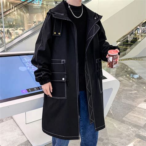 2023 가을 남성 후드 자켓 하라주쿠 윈드브레이커 오버 코트 남성 캐주얼 아웃웨어 힙합 스트리트웨어 코트
