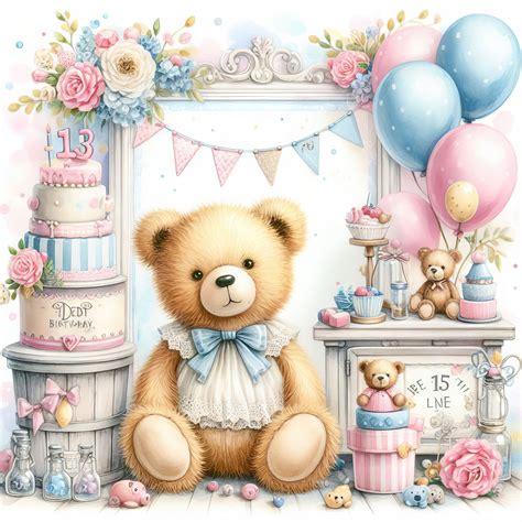 Teddy Bear Birthday Clip Art Bundle 10 High Res Watercolor S For