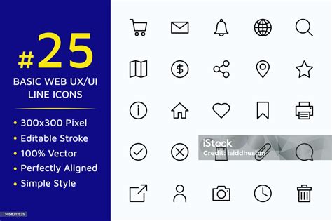 배경에 격리된 선 스타일 디자인의 기본 웹 Ux Ui 벡터 아이콘 집합입니다 편집 가능한 획 책갈피에 대한 스톡 벡터 아트 및 기타 이미지 Istock