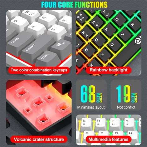 Inplay Bk680 Rgb Gaming Keyboard Rainbow Light Waterproof Smooth Membrane Keyboard For Pc Laptop