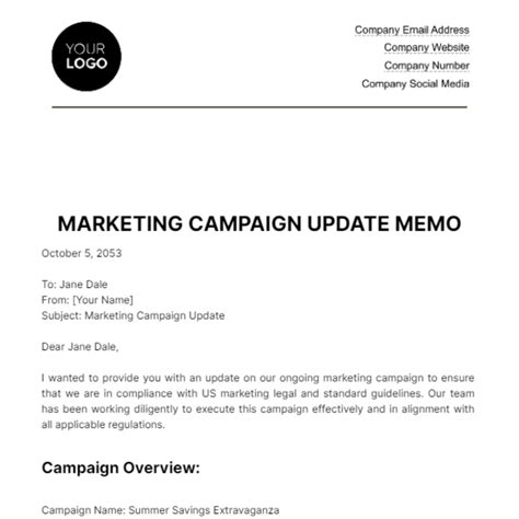 Marketing Campaign Update Memo Template Edit Online Download Example Template Net