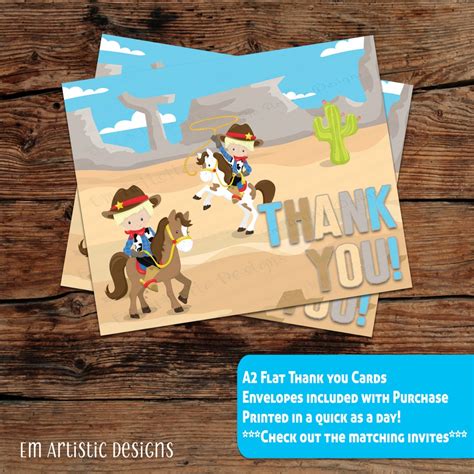 Set Of 12 Cowboy Thank You Cards A2 Envelopes Includedcustomized