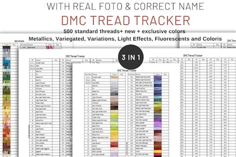 Printable DMC Thread Color Chart Tracker Inventory Sheet OFF
