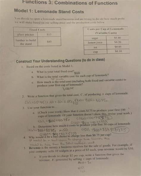 Solved Functions 3 Combinations Of Functions Model 1