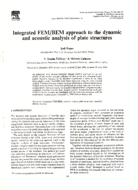 Pdf Integrated Fem Bem Approach To The Dynamic And Acoustic Analysis Of Plate Structures