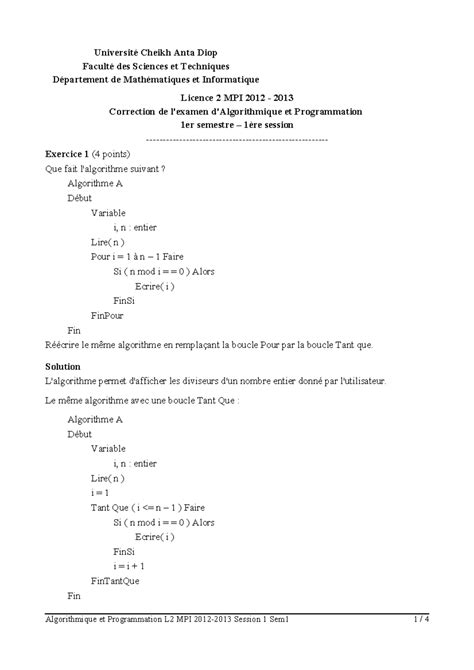 Examen1algorithmique Et Structure De Donnérrectionnormale14
