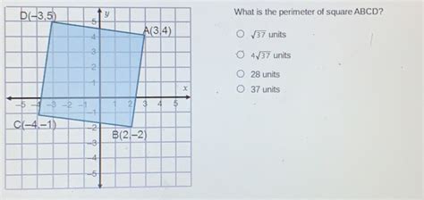 Solved What Is The Perimeter Of Square Abcd Sqrt 37 Units 4sqrt 37 Units 28 Units 37 Units