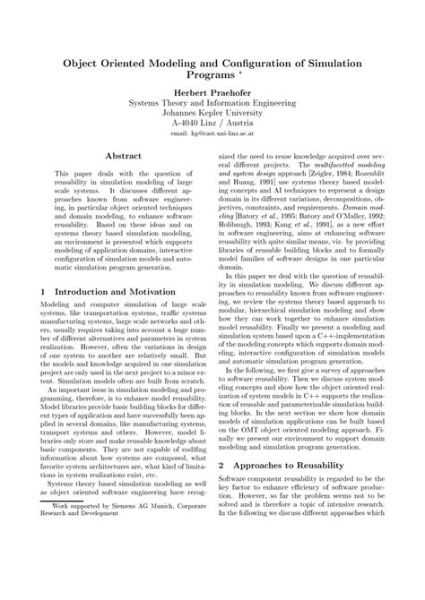 Pdf Object Oriented Modeling And Configuration Of Simulation Programs