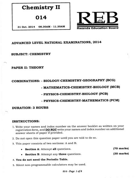 2014 Chemistry Ii Past Paper Pdf