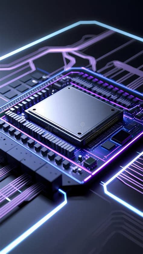 Futuristic Microchip On Illuminated Circuit Board Ai Circuit Stock
