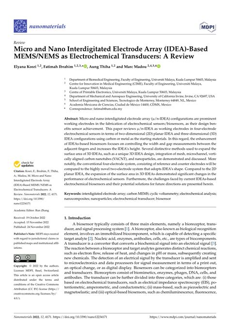 Pdf Micro And Nano Interdigitated Electrode Array Idea Based Mems Nems As Electrochemical