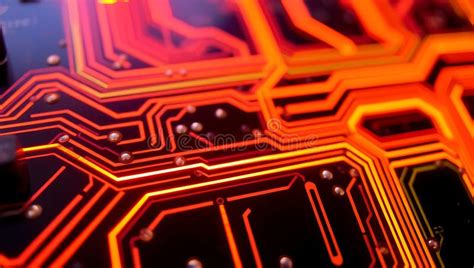 Illuminated Circuit Board Intricate Pathways Of Technology Stock