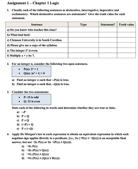 Solved Assignment 1 Chapter 1 Logic 1 Classify Each Of