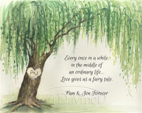 Custom Watercolor Print Of Weeping Willow With Your Text For Wedding And Anniversary