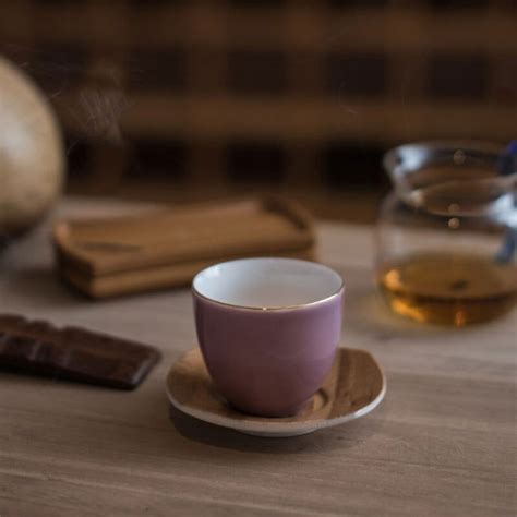 Badu Bg Ръчно изработени керамични чаши за чай със златен ръб с бамбукова чинийка за чаша Badu Bg