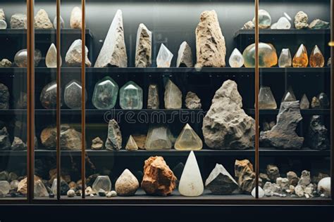 A Display Case Showcasing A Variety Of Different Types Of Rocks